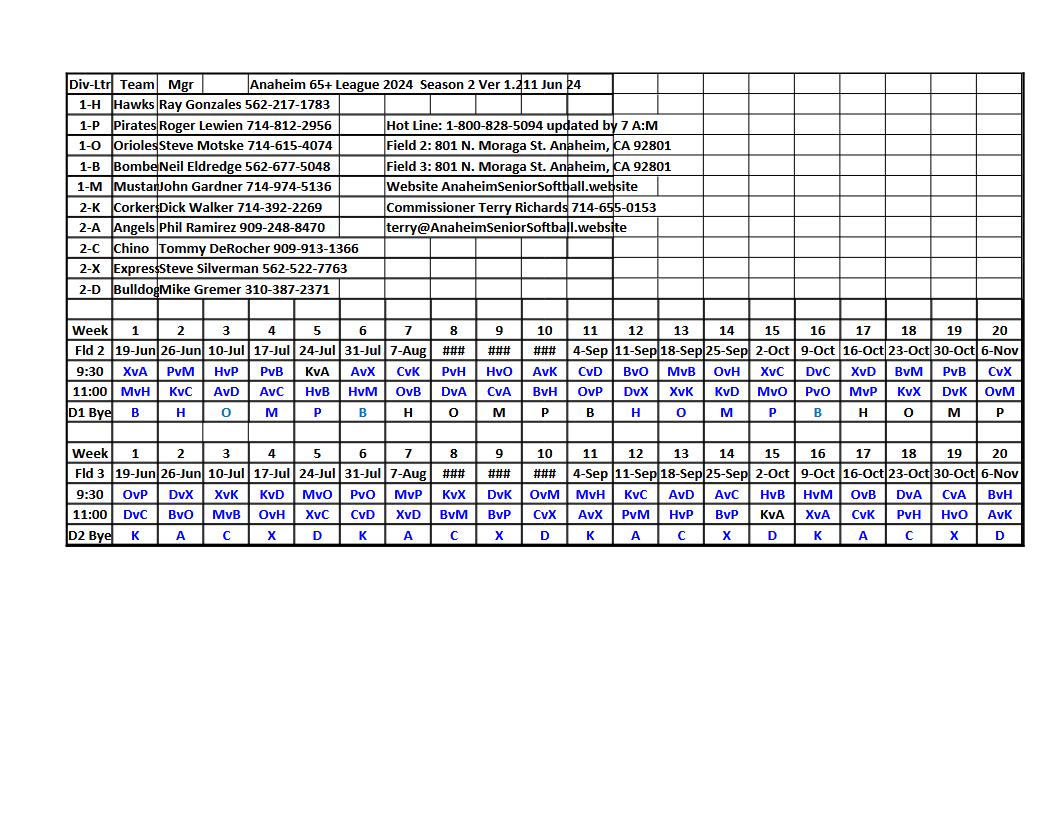 Schedule 65+ | SoCal Senior Softball